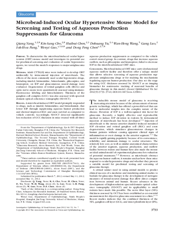 (PDF) Microbead-Induced Ocular Hypertensive Mouse Model for Screening ...