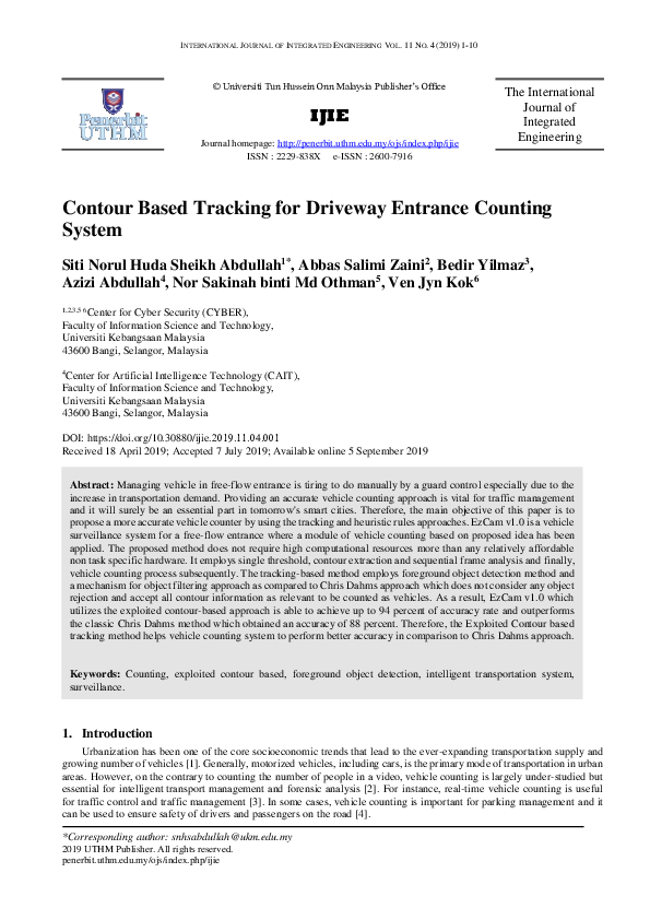 (PDF) Contour Based Tracking for Driveway Entrance Counting System