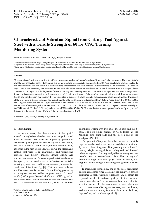 (PDF) Characteristic of Vibration Signal from Cutting Tool Against Steel ST60 for CNC Turning ...