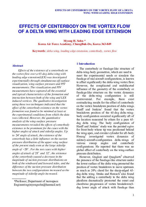 (PDF) Effects of Centerbody on the Vortex Flow of a Delta Wing with ...