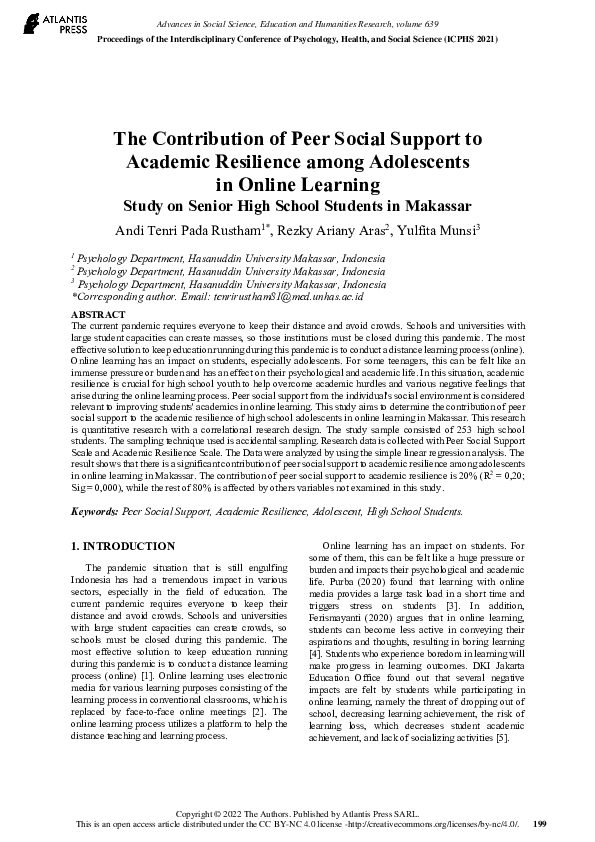 (PDF) The Contribution of Peer Social Support to Academic Resilience ...