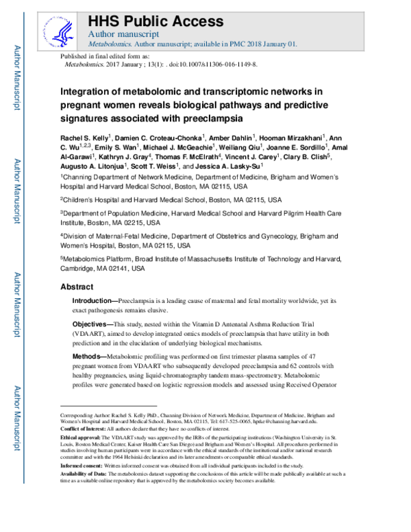 Pdf Integration Of Metabolomic And Transcriptomic Networks In