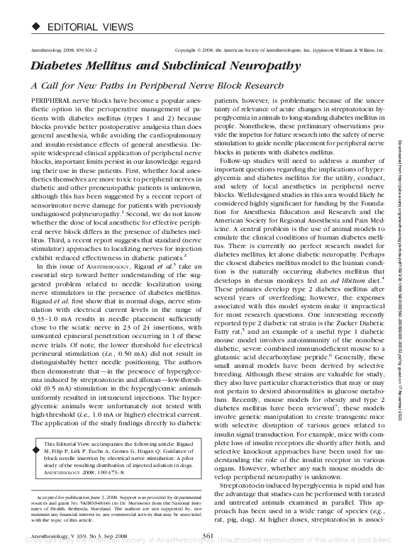 (PDF) Diabetes Mellitus and Subclinical Neuropathy