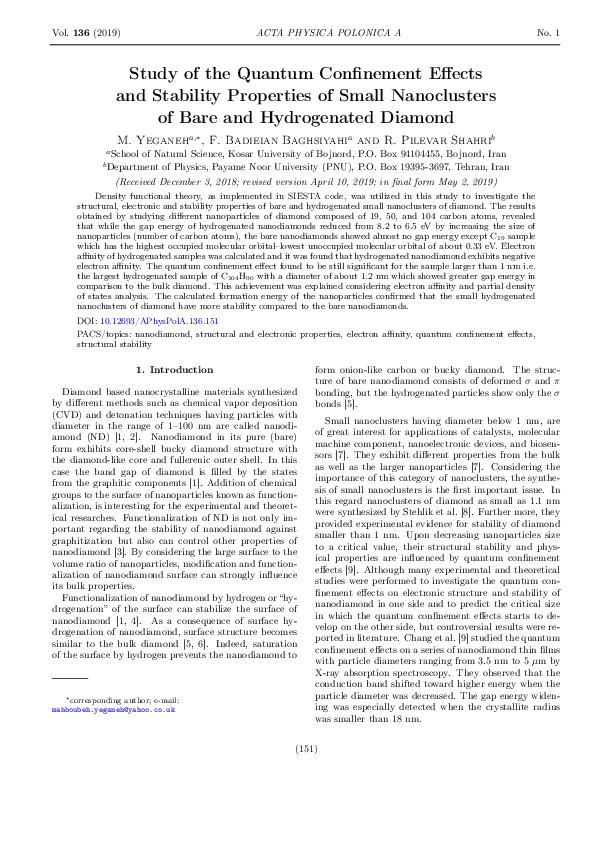 (PDF) Study of the Quantum Confinement Effects and Stability Properties of Small Nanoclusters of ...