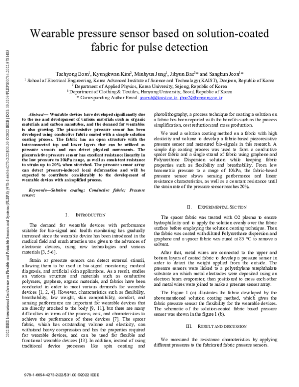 (PDF) Wearable pressure sensor based on solution-coated fabric for ...