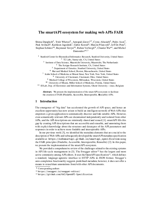 (PDF) The SmartAPI Ecosystem for Making Web APIs FAIR