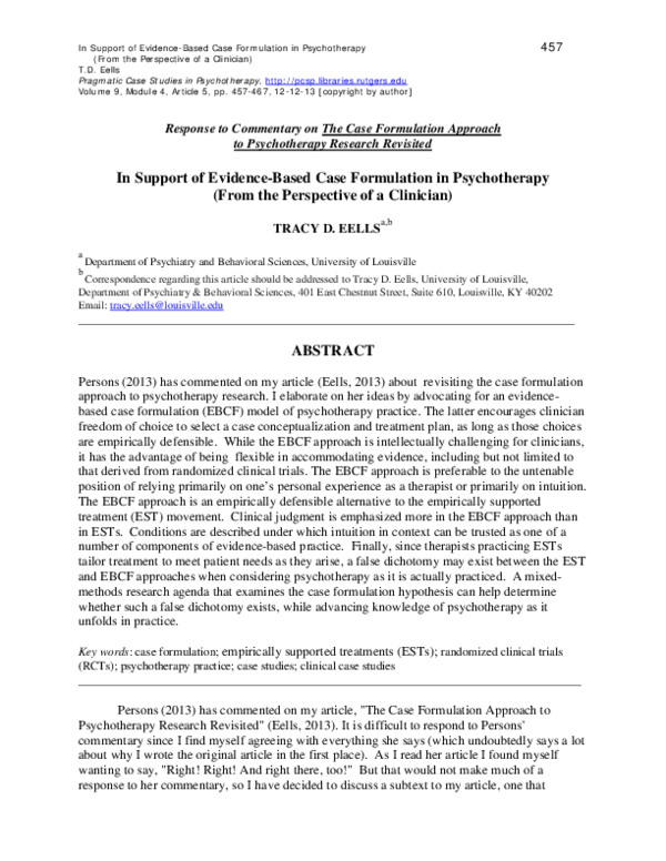 (PDF) In Support of Evidence-Based Case Formulation in Psychotherapy ...