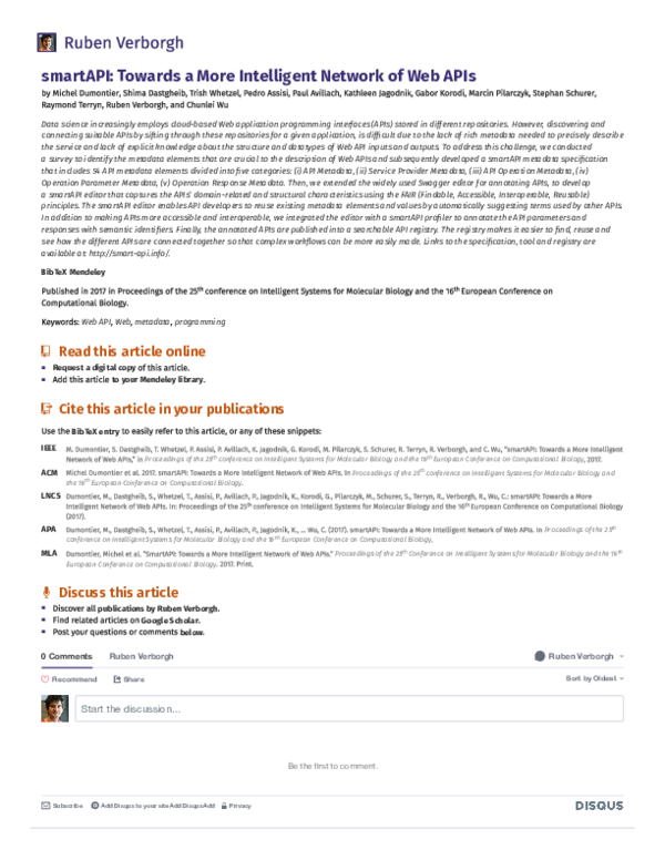 (PDF) smartAPI: Towards a More Intelligent Network of Web APIs