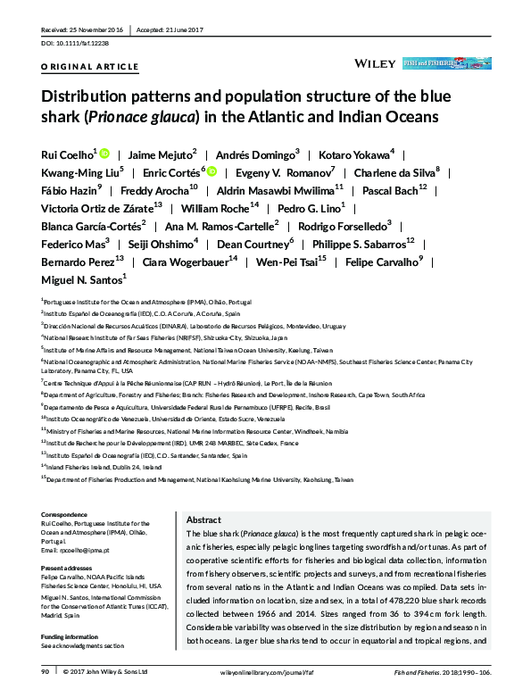 (PDF) Distribution patterns and population structure of the blue shark ...
