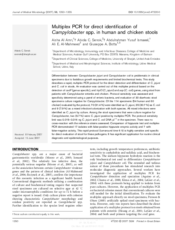 (PDF) Multiplex PCR for direct identification of Campylobacter spp. in ...