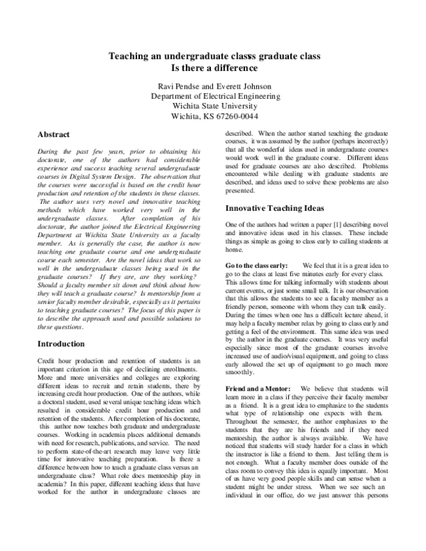(PDF) Teaching an undergraduate class vs. graduate class: is there a ...