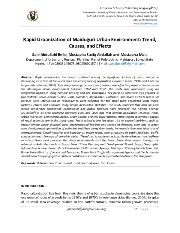 (PDF) Rapid Urbanization of Maiduguri Urban Environment: Trend, Causes ...