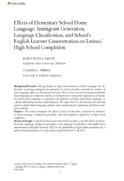 (PDF) Effects of Elementary School Home Language, Immigrant Generation ...