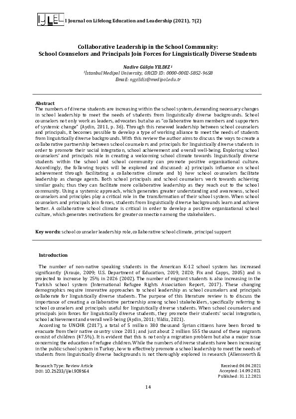 (PDF) Collaborative Leadership in the School Community: School Counselors and Principals Join ...