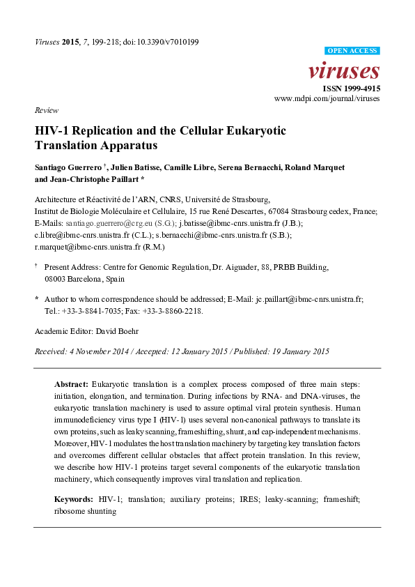 (PDF) HIV-1 Replication and the Cellular Eukaryotic Translation Apparatus