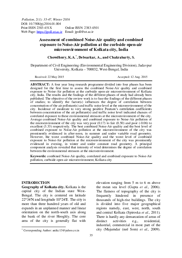 (PDF) Assessment of combined Noise-Air quality and combined exposure to ...