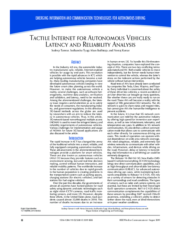 Pdf Tactile Internet For Autonomous Vehicles Latency And Reliability Analysis