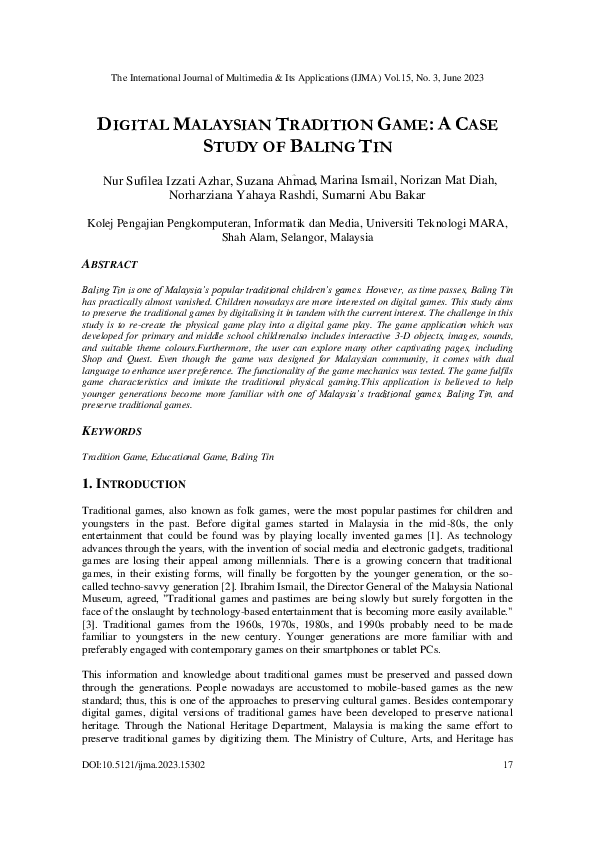 (PDF) Digital Malaysian Tradition Game: A Case Study of Baling Tin