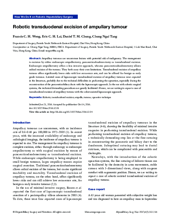 (PDF) Robotic transduodenal excision of ampullary tumour