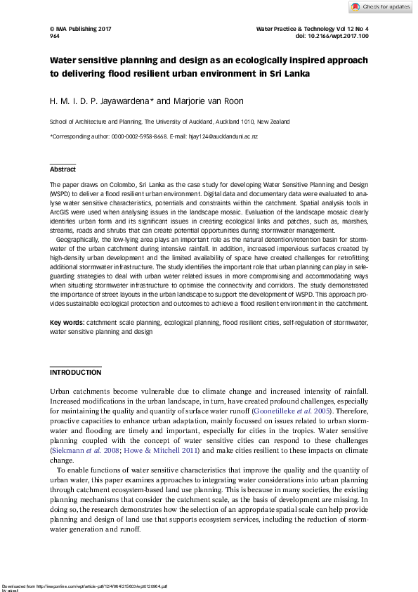 (PDF) Water sensitive planning and design as an ecologically inspired ...