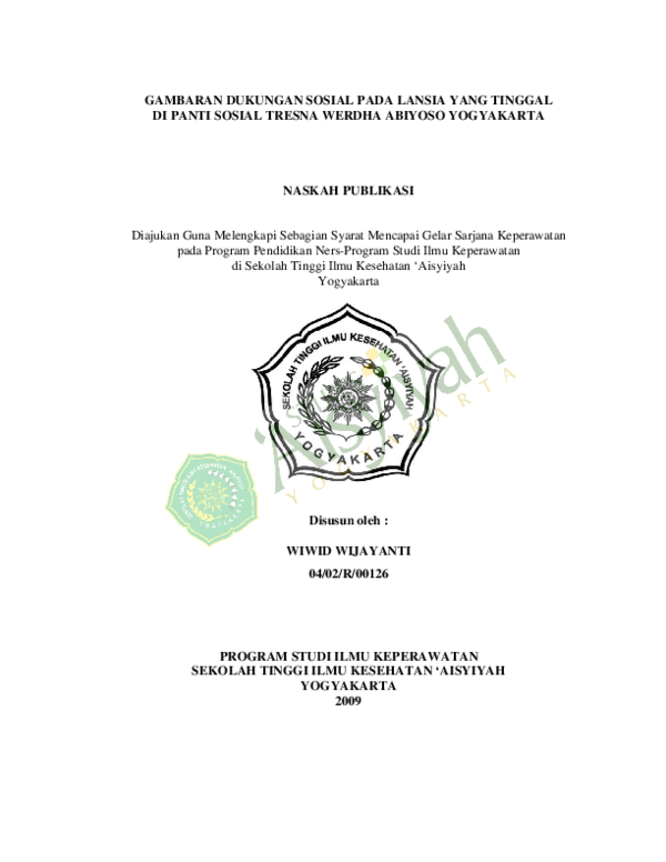 (PDF) Gambaran Dukungan Sosial Pada Lansia Yang Tinggal DI Panti Sosial Tresna Werdha Abiyoso ...