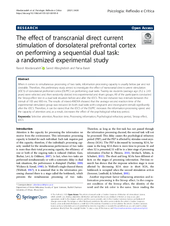 (PDF) The effect of transcranial direct current stimulation of dorsolateral prefrontal cortex on ...