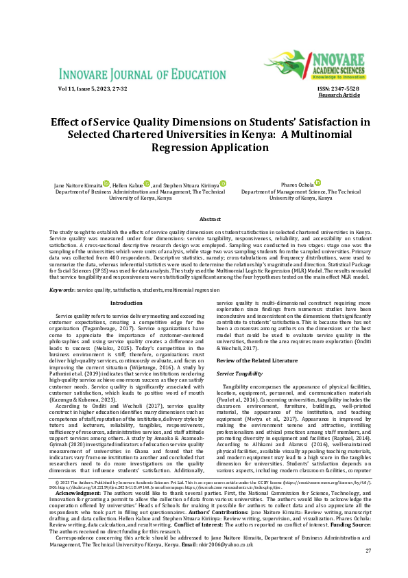 (PDF) Effect of Service Quality Dimensions on Students’ Satisfaction in ...