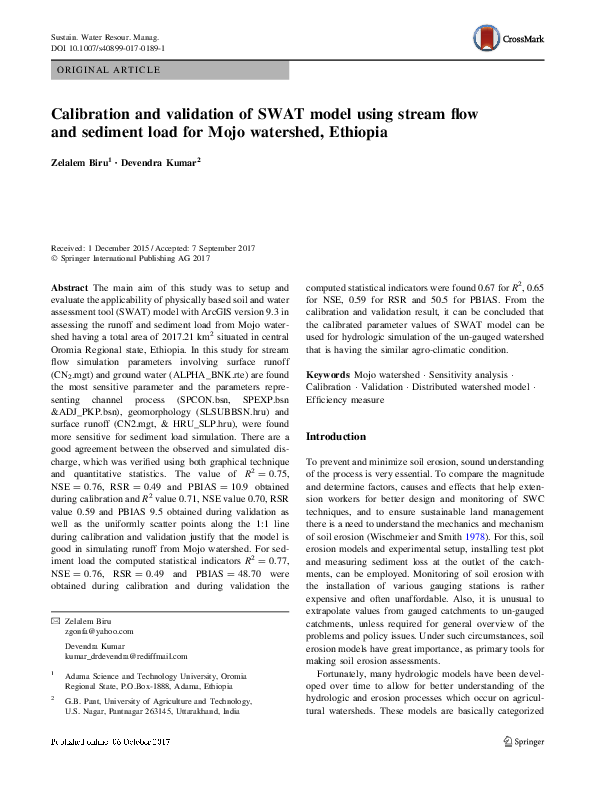 Pdf Calibration And Validation Of Swat Model Using Stream Flow And