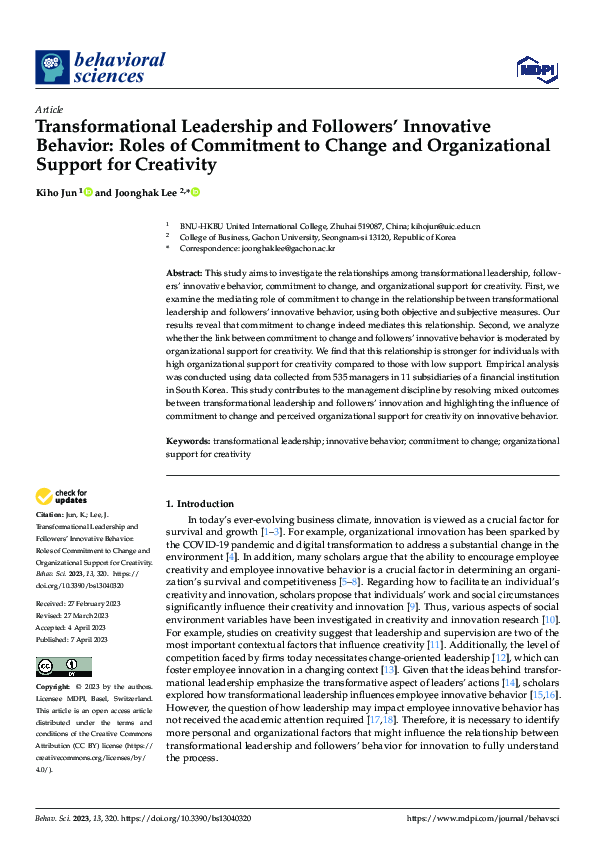 (PDF) Transformational Leadership and Followers’ Innovative Behavior ...