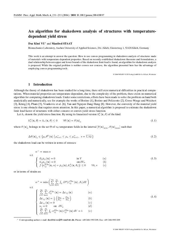 Pdf An Algorithm For Shakedown Analysis Of Structures With