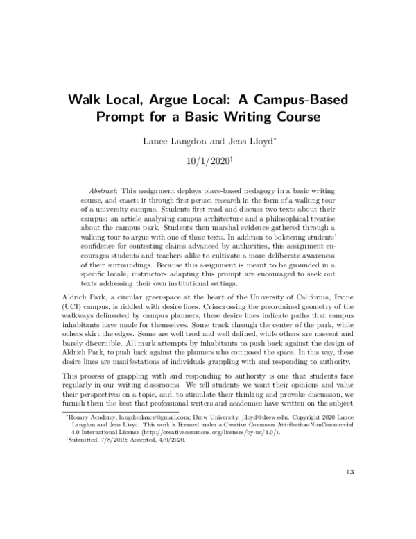 (PDF) Walk Local, Argue Local: A Campus-Based Prompt for a Basic ...