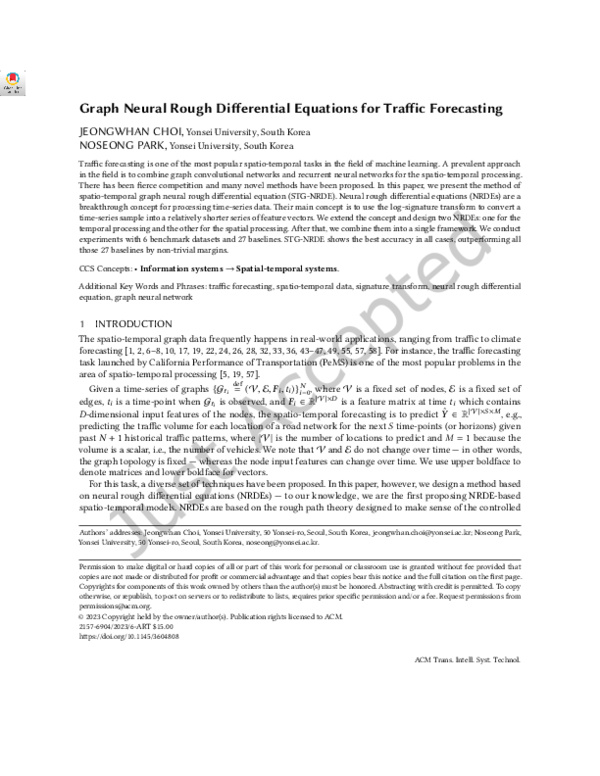 (PDF) Graph Neural Rough Differential Equations for Traffic Forecasting