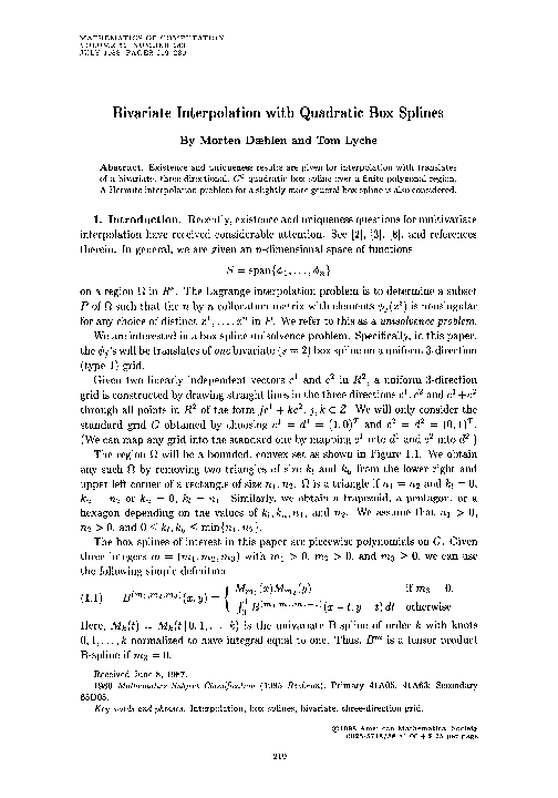 (PDF) Bivariate Interpolation with Quadratic Box Splines