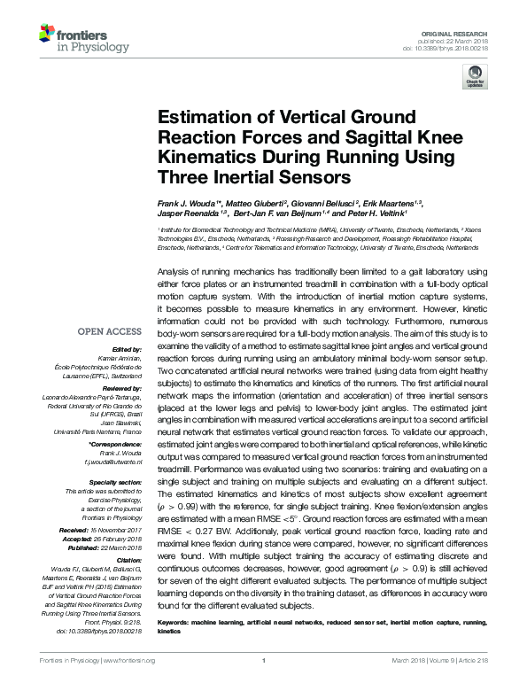 (PDF) Estimation of Vertical Ground Reaction Forces and Sagittal Knee Kinematics During Running ...