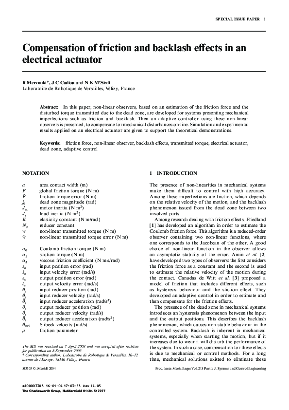 (PDF) Compensation of friction and backlash effects in an electrical ...