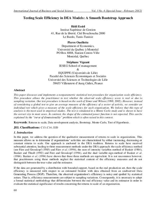 Pdf Testing Scale Efficiency In Dea Models A Smooth Bootstrap Approach