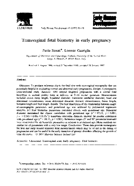 (PDF) Transvaginal fetal biometry in early pregnancy | L. Guariglia ...