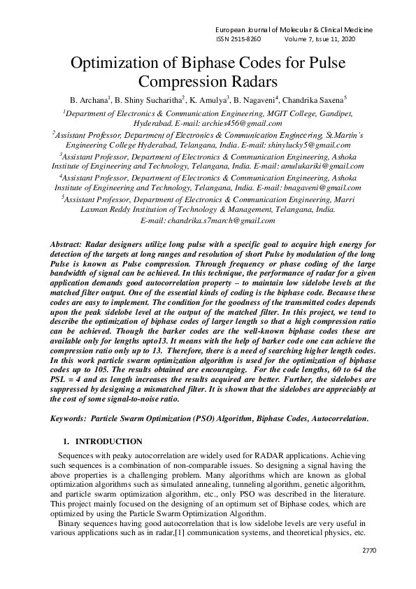 (PDF) Optimization of Biphase Codes for Pulse Compression Radars