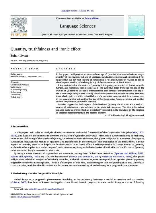 (PDF) Quantity, truthfulness and ironic effect