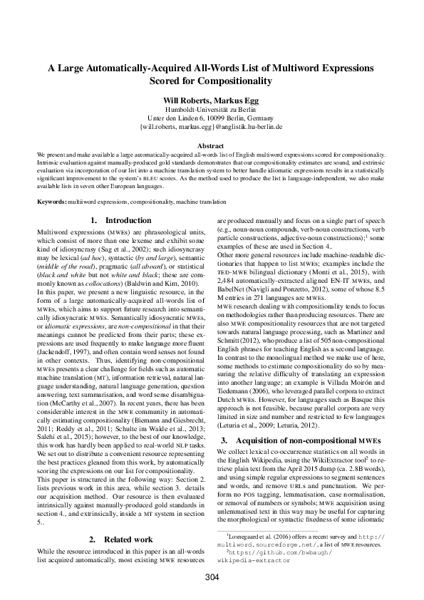 Pdf A Large Automatically Acquired All Words List Of Multiword Expressions Scored For