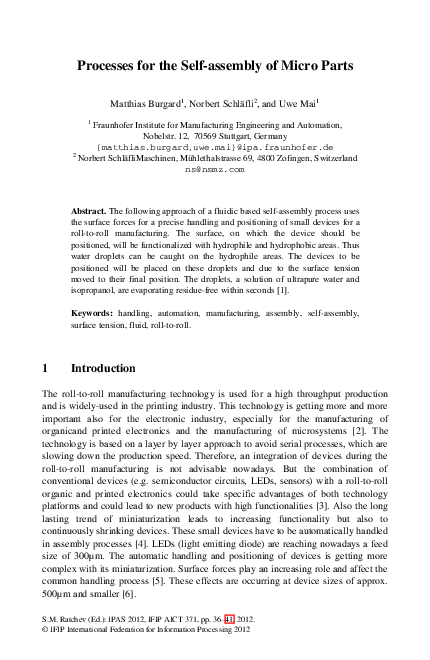 (PDF) Processes for the Self-assembly of Micro Parts