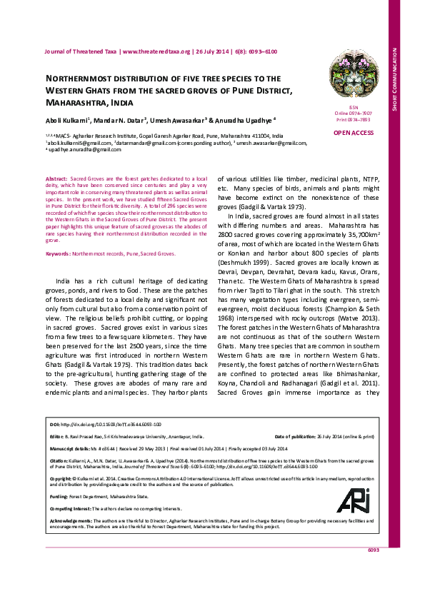 (PDF) Northernmost distribution of five tree species to the Western ...