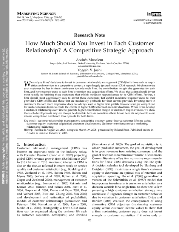 Research Note—How Much Should You Invest in Each Customer Relationship ...