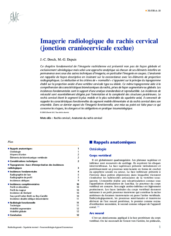 (PDF) Imagerie radiologique du rachis cervical (jonction ...