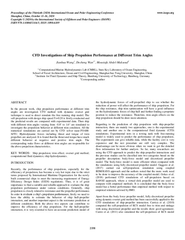 (PDF) Ship Propulsion Performance at Various Trim Angles Using CFD