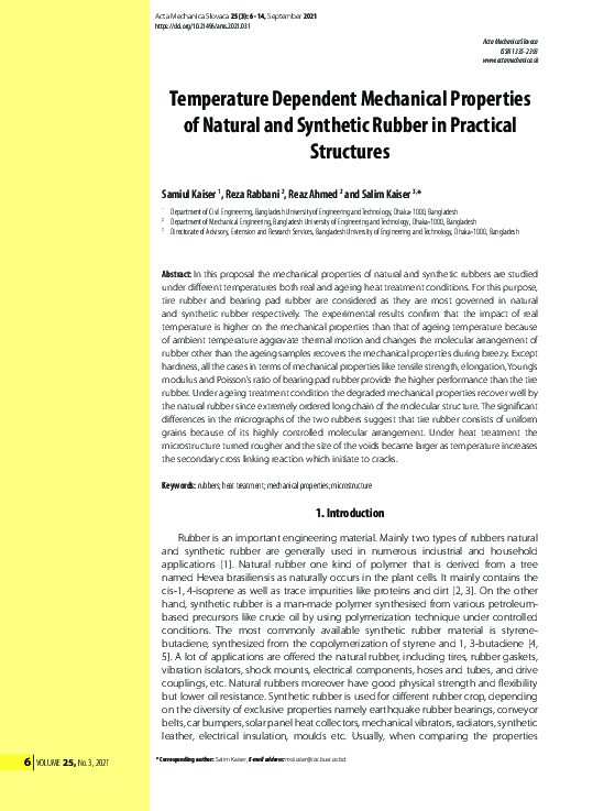 (PDF) Temperature Dependent Mechanical Properties of Natural and Synthetic Rubber in Practical ...