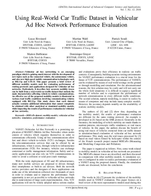 (PDF) Using Real-World Car Traffic Dataset in Vehicular Ad Hoc Network ...