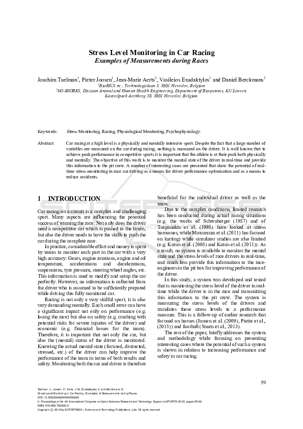 (PDF) Stress Level Monitoring in Car Racing - Examples of Measurements ...