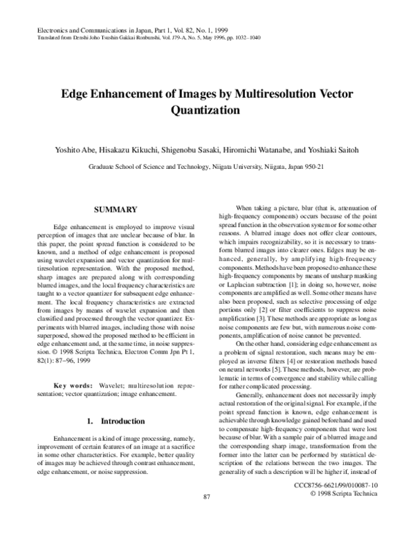 Pdf Edge Enhancement Of Images By Multiresolution Vector Quantization