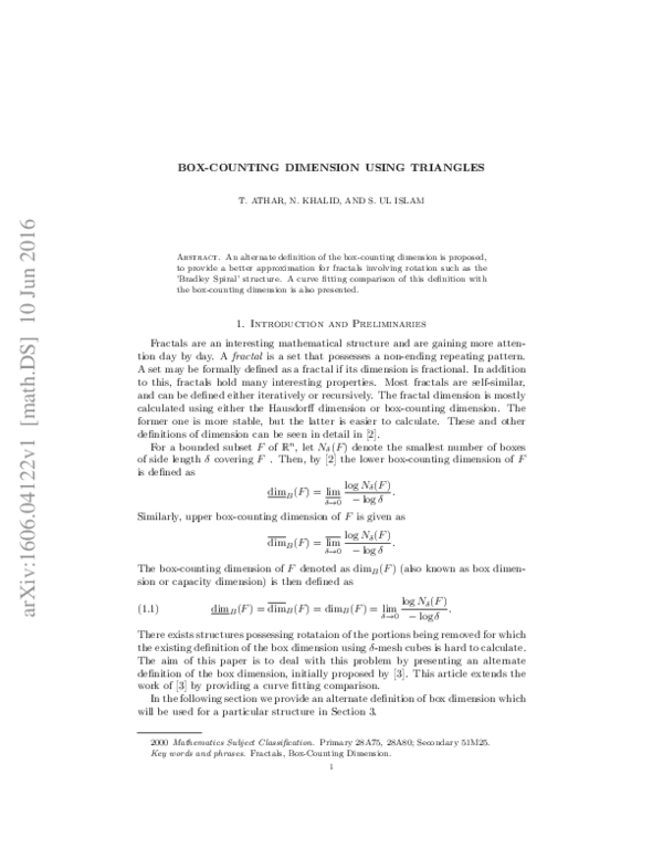 (PDF) Box-Counting Dimension Using Triangles